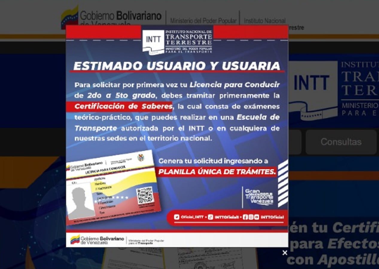 INTT anunció requisito obligatorio para tramitar la licencia