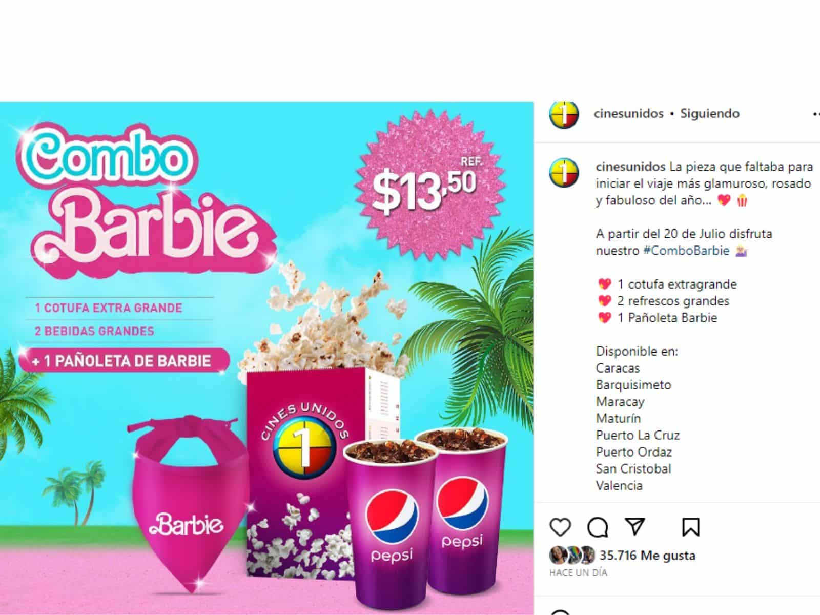 Cuánto cuestan los combos Barbie en los cines venezolanos
